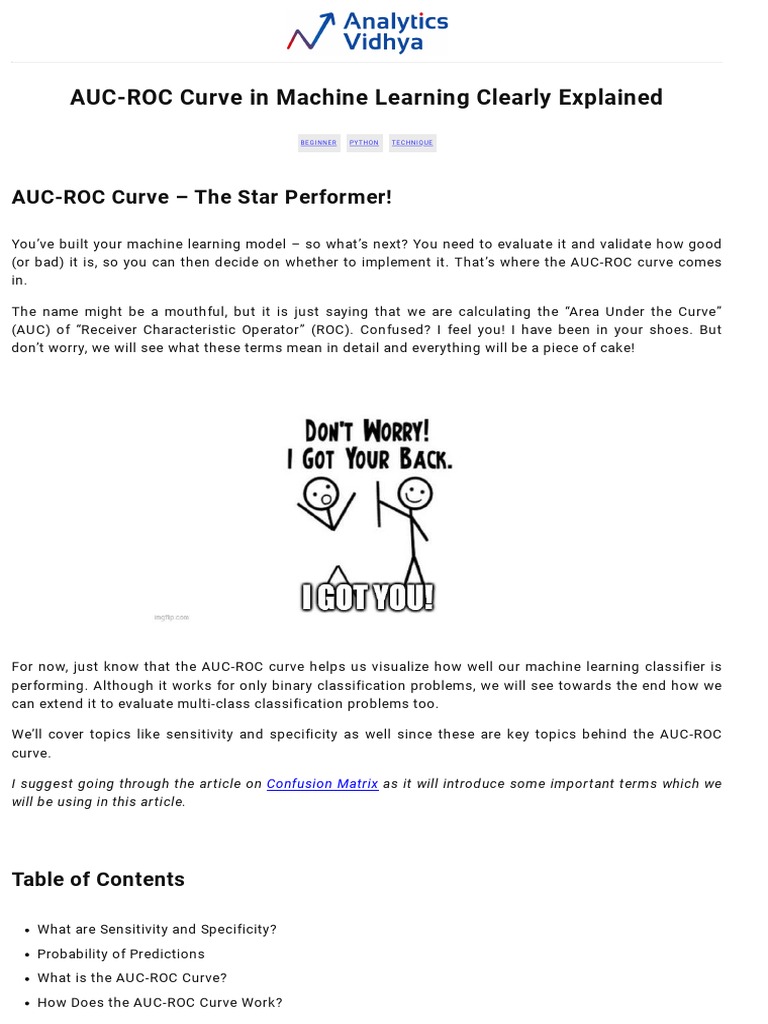 Auc Roc Curve Machine Learning | PDF | Receiver Operating ... Auc Roc Curve Machine Learning | PDF | Receiver Operating ...