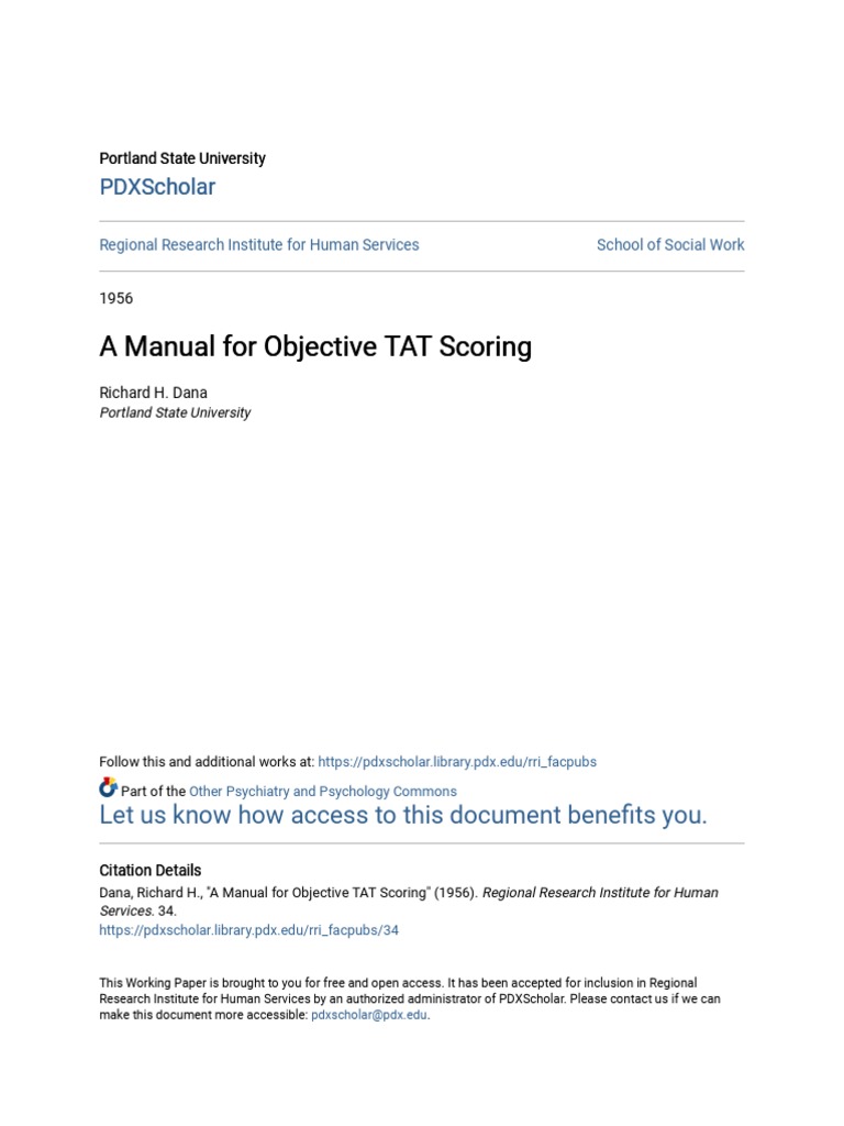 A Manual For Objective TAT Scoring | PDF | Neurosis | Clinical Medicine