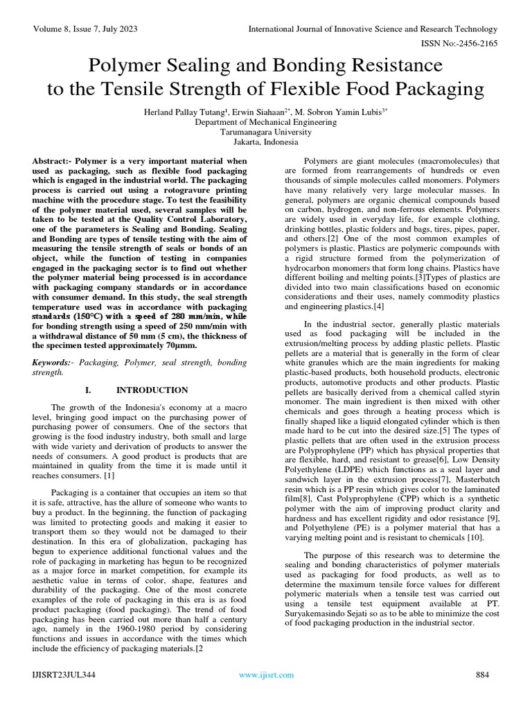 Polymer Sealing and Bonding Resistance To The Tensile Strength of ...