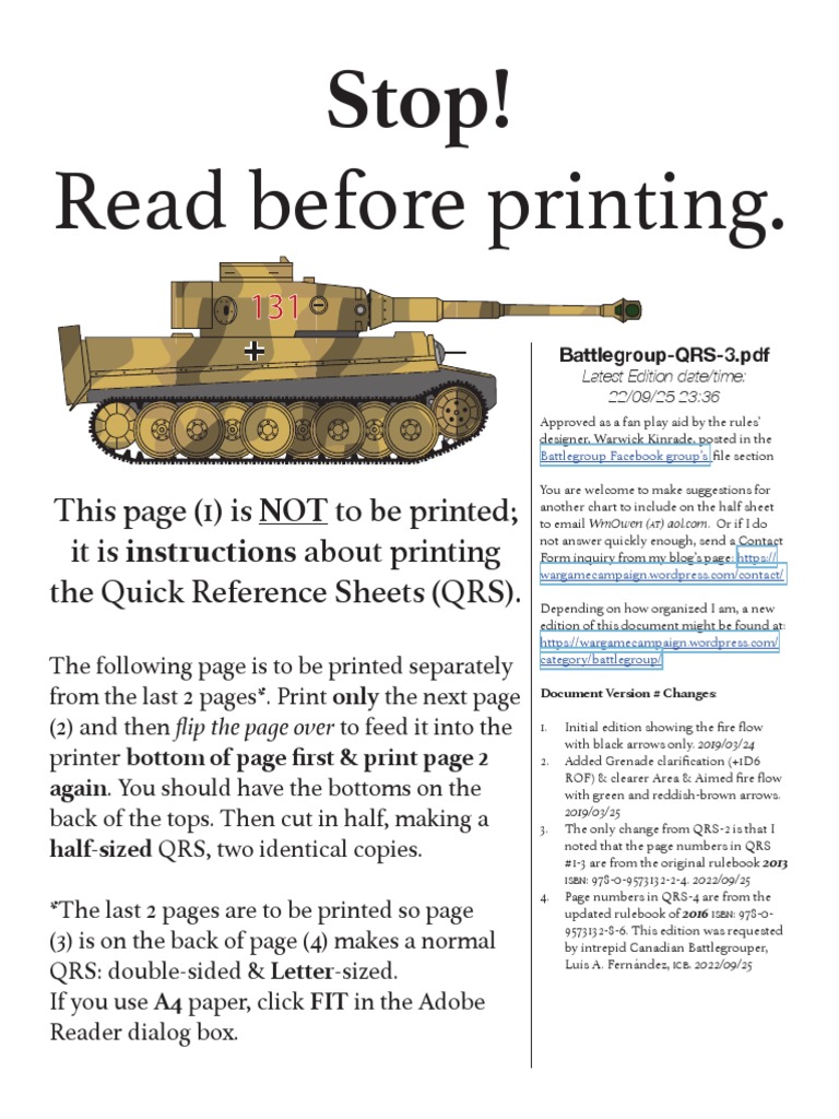 Battlegroup QRS Printing Guide | PDF | Warfare | Military Science