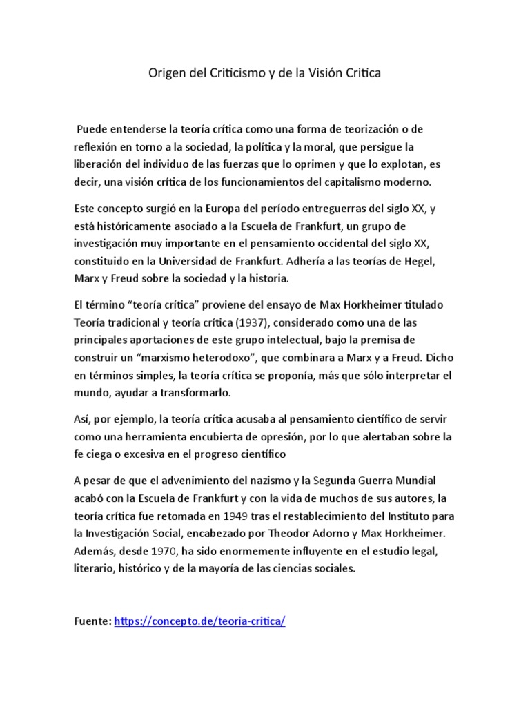 Teoría Crítica y Criticismo de Kant | PDF | La teoría crítica ...
