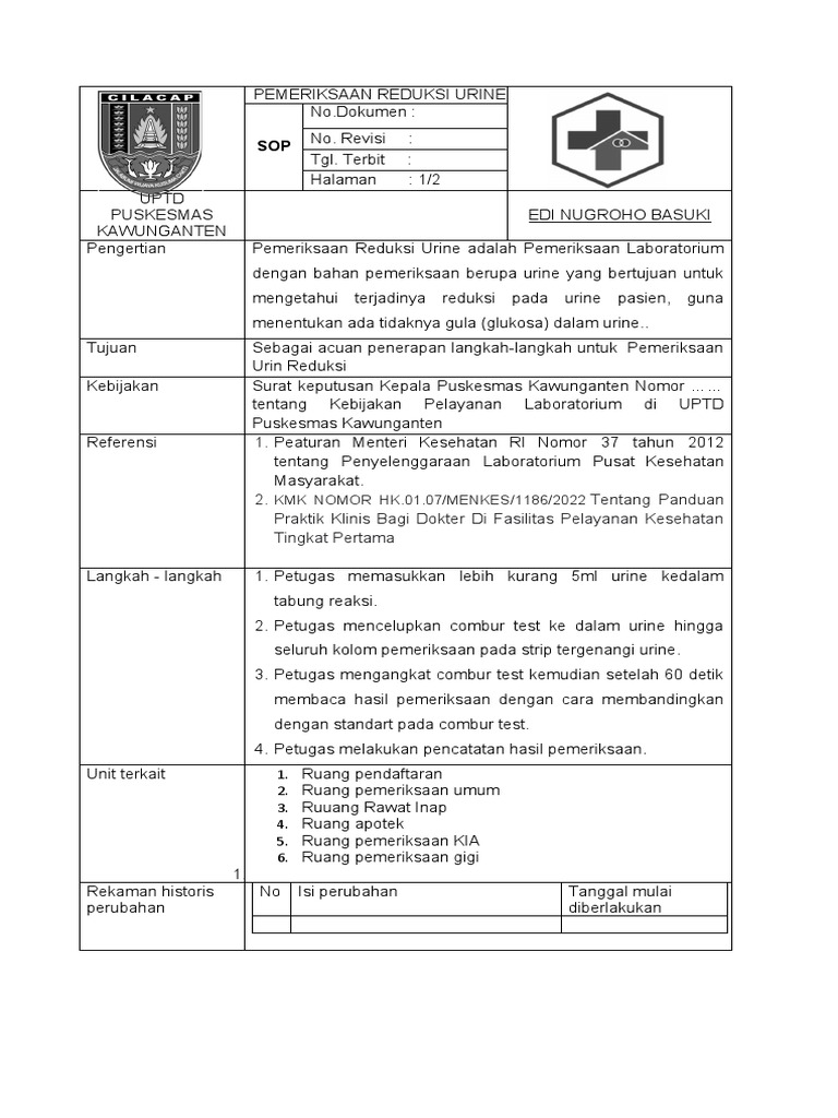 Sop Pemeriksaan Urin Reduksi | PDF