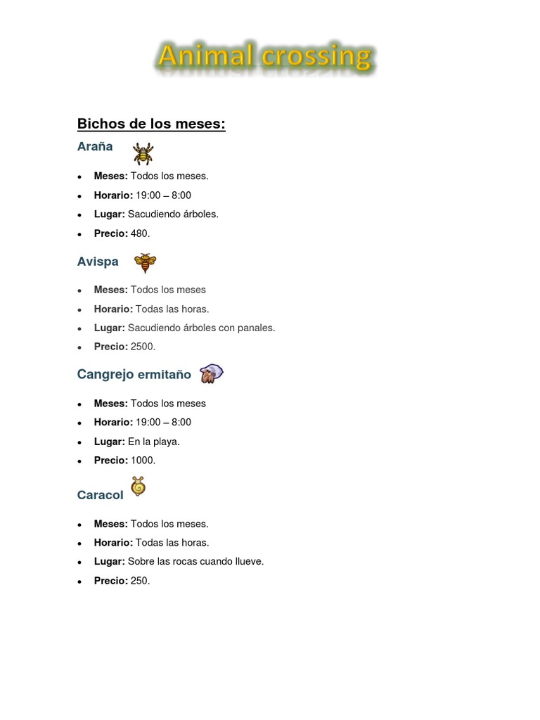 Bichos y peces de Animal Crossing | PDF