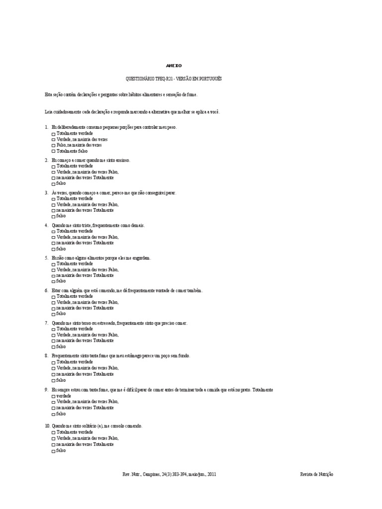 Questionário TFEQ-R21 | PDF