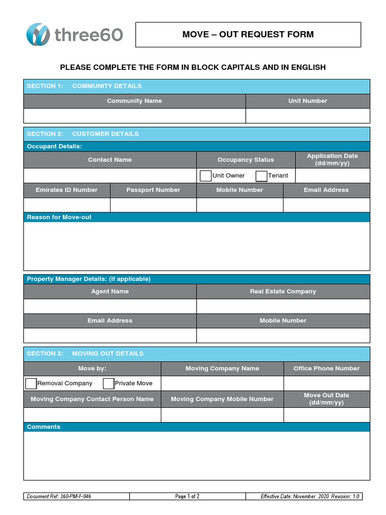 360 Move Out Request Form - AUH-v1.0-202011 | PDF