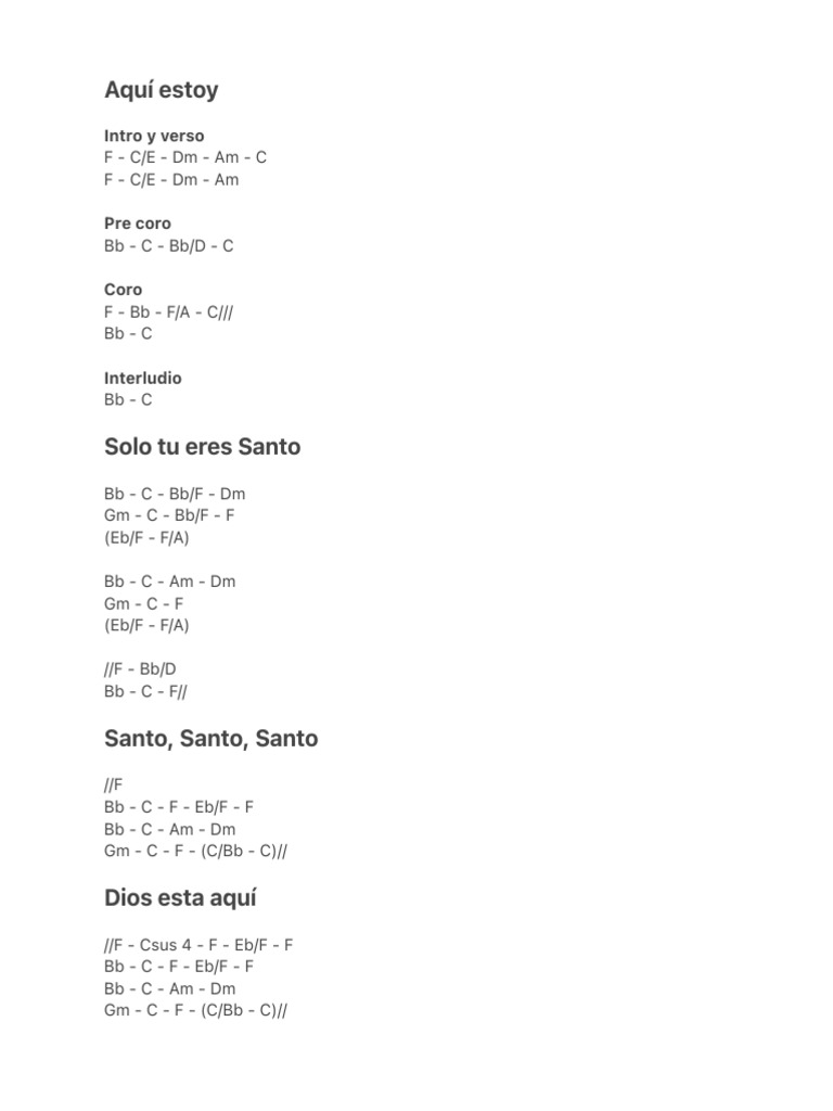 Aquí Estoy/solo Tu Eres Santo/Santo Santo/Dios Esta Aquí | PDF