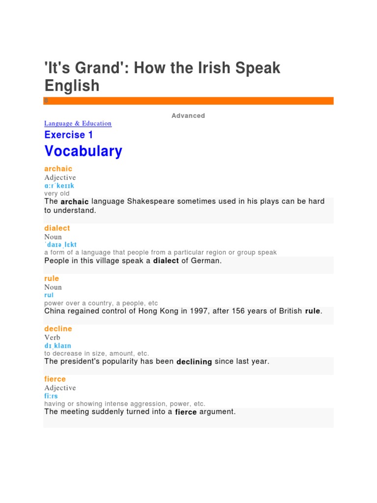 Irish-English: A Unique Dialect Explained | PDF | Irish Language ...