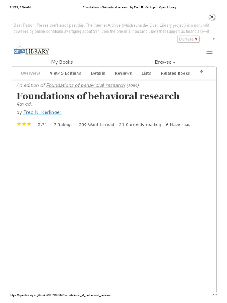 Foundations of Behavioral Research by Fred N. Kerlinger - Open Library ...