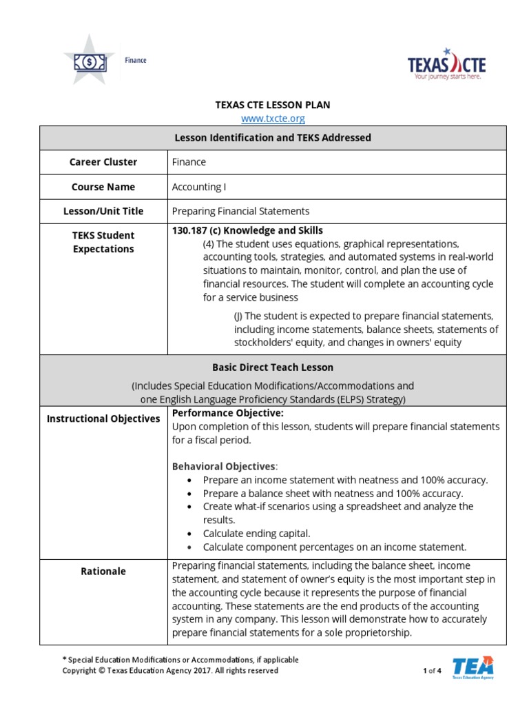 Lesson Plan Preparing Financial Statements | PDF | Balance Sheet ...