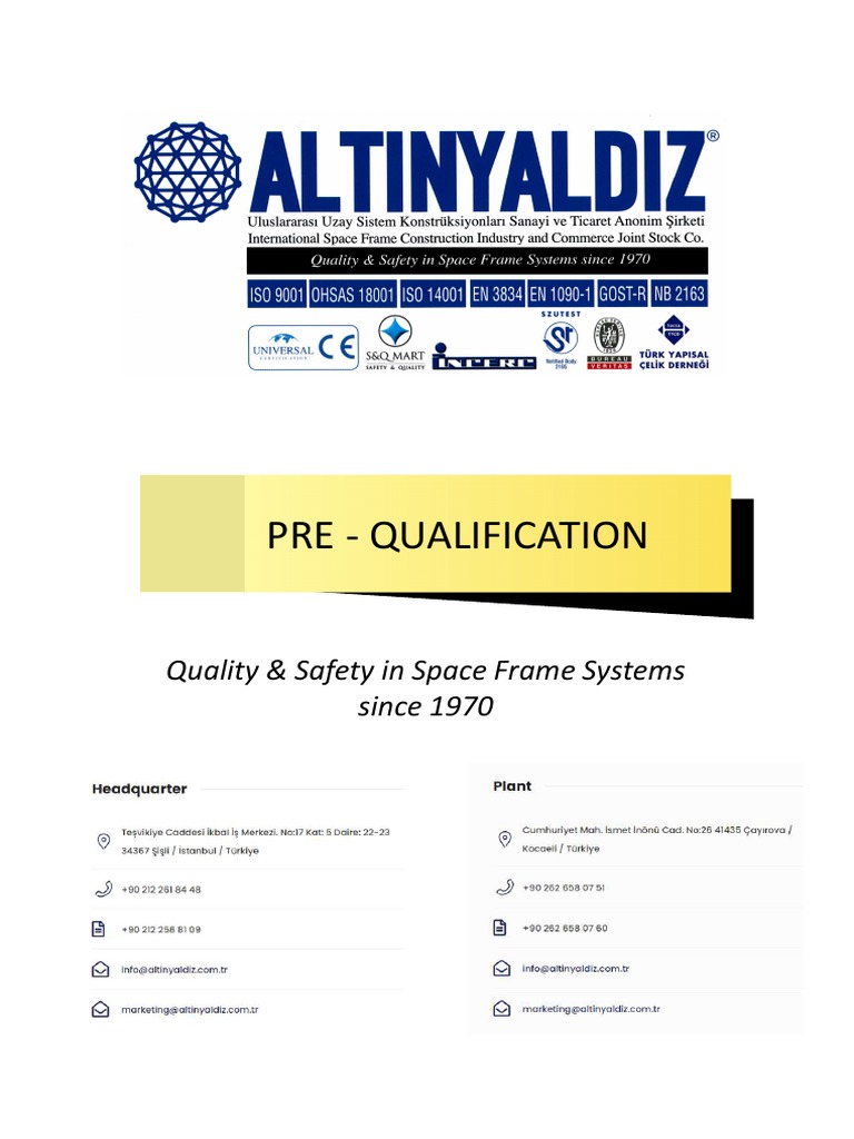 ALTINYALDIZ Space-Frame-Prequalification | PDF