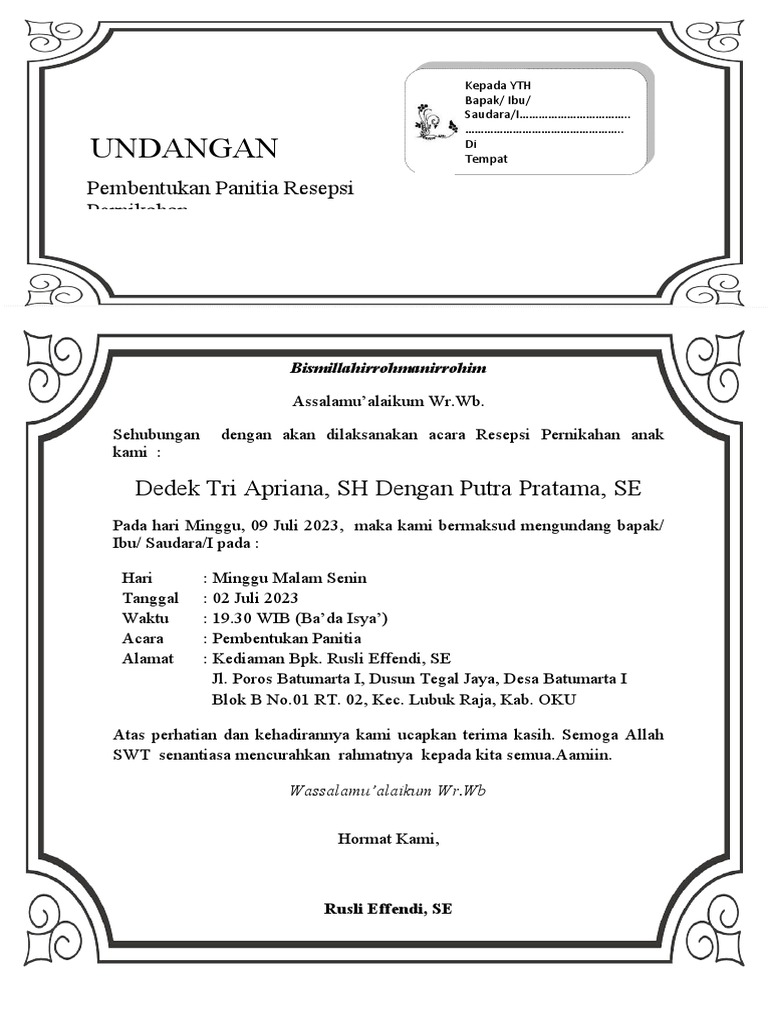 Undangan Pembentukan Panitia Pernikahan Pdf