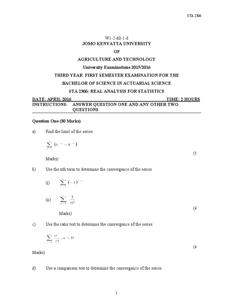 Sta 2306 Real Analysis For Statistics | PDF | Real Number | Limit ...