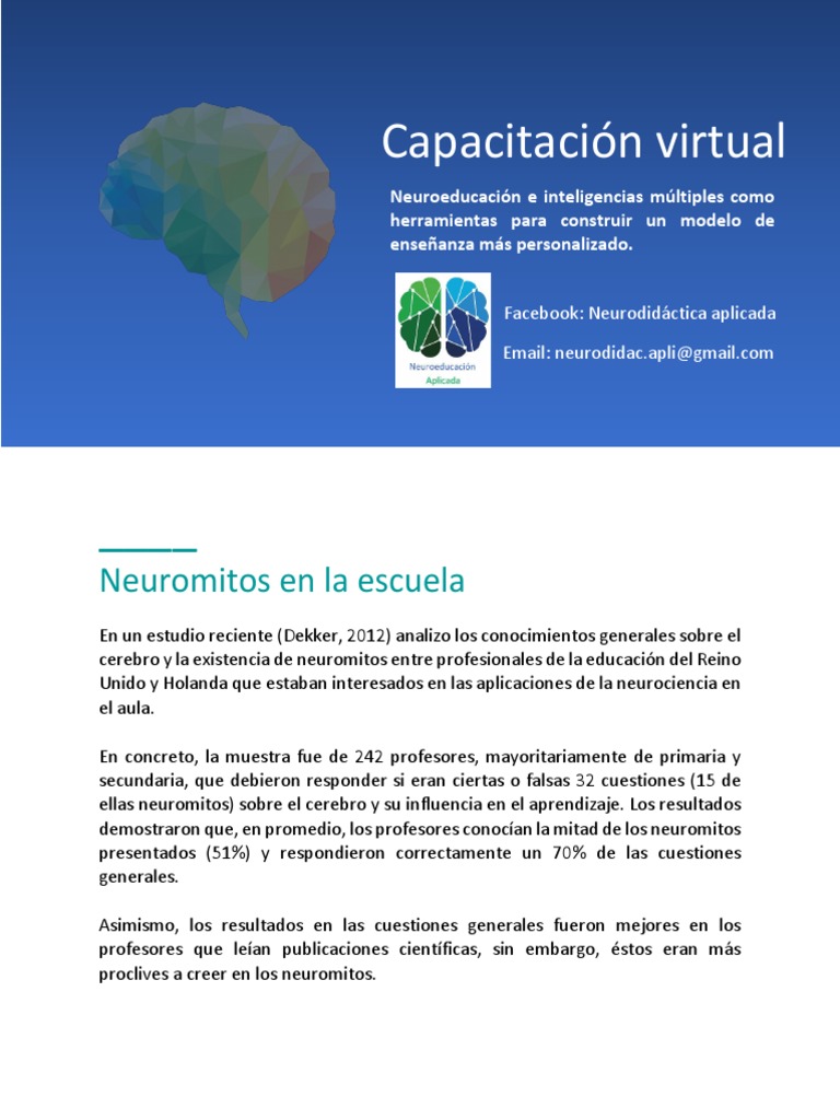 Neuromitos en la educación escolar | PDF | Aprendizaje | Cerebro