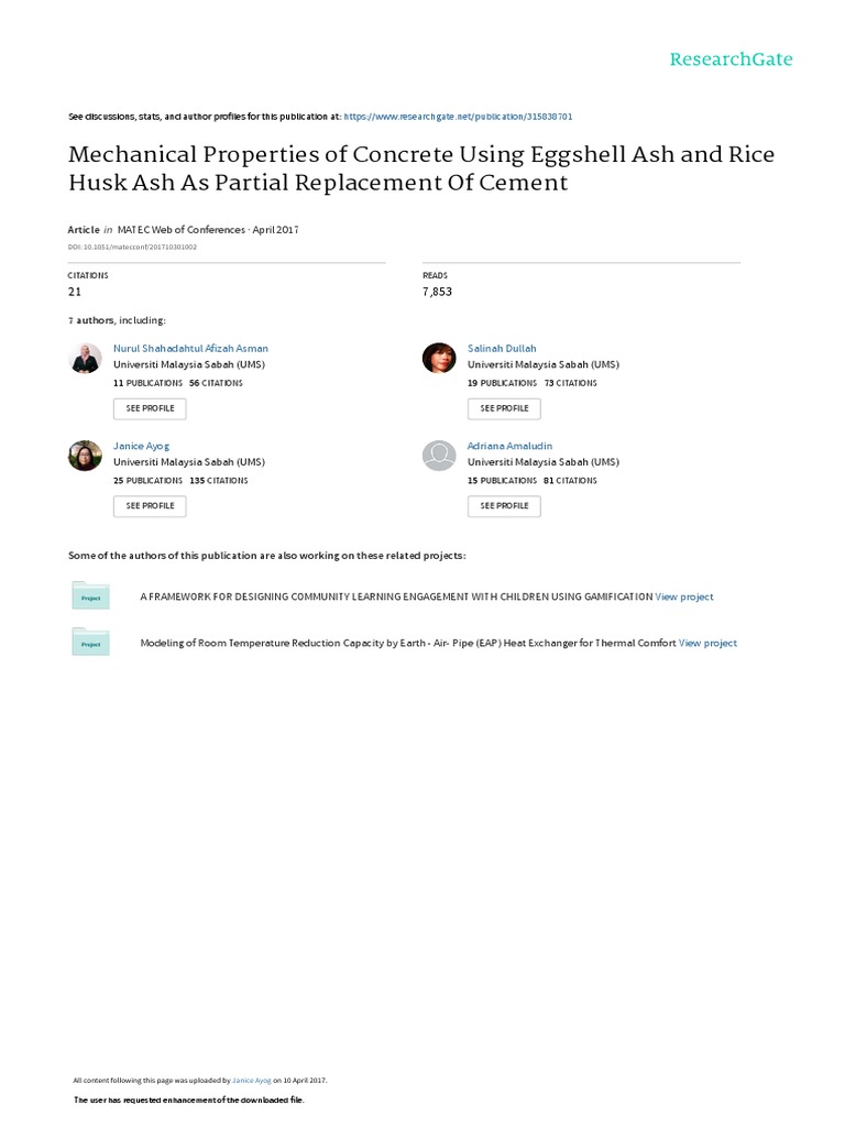 Mechanical Propertiesof Concrete Using Eggshell Ashand Rice Husk Ash As ...