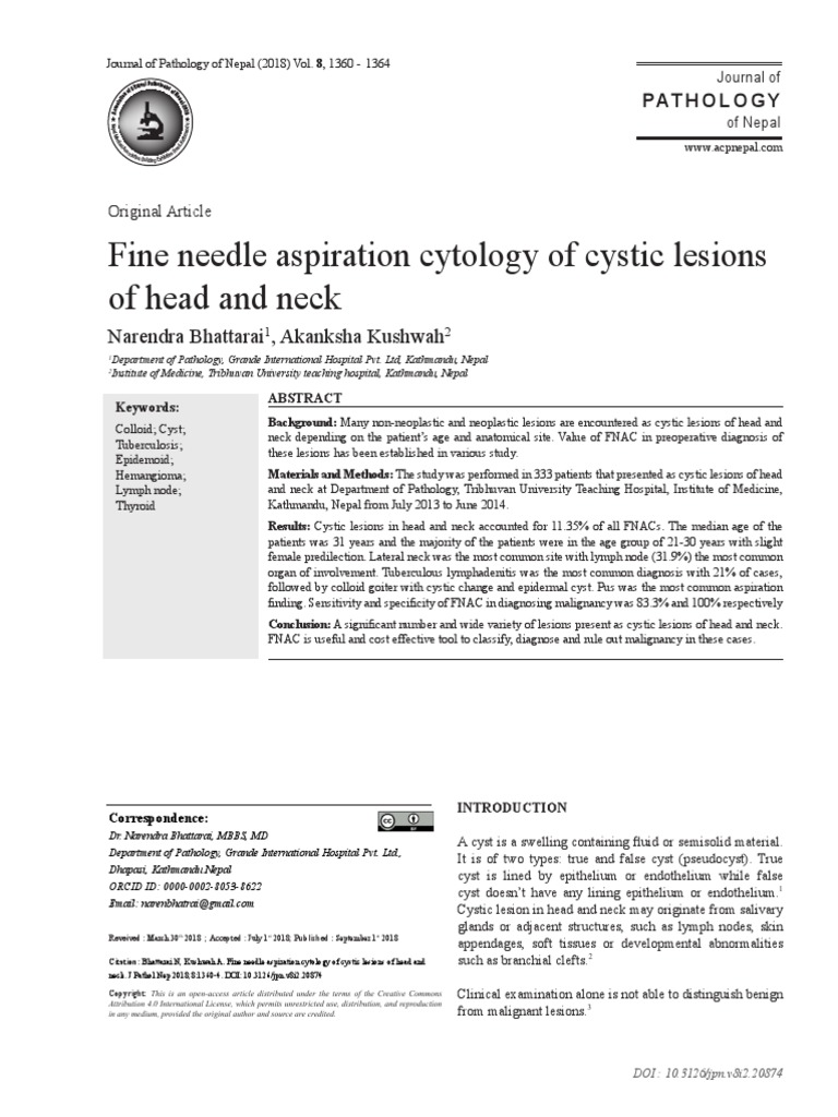 FNAC Cystic Lesions Head and Neck | PDF | Science & Mathematics