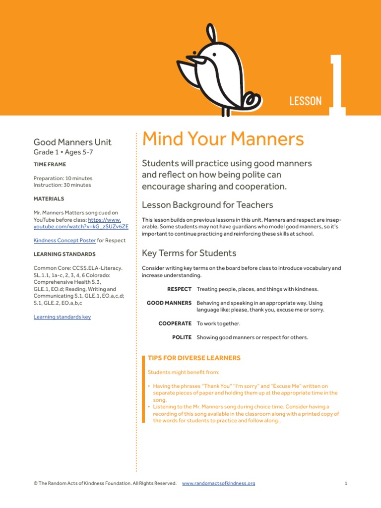 Mind Your Manners | PDF | Teaching | Education Theory