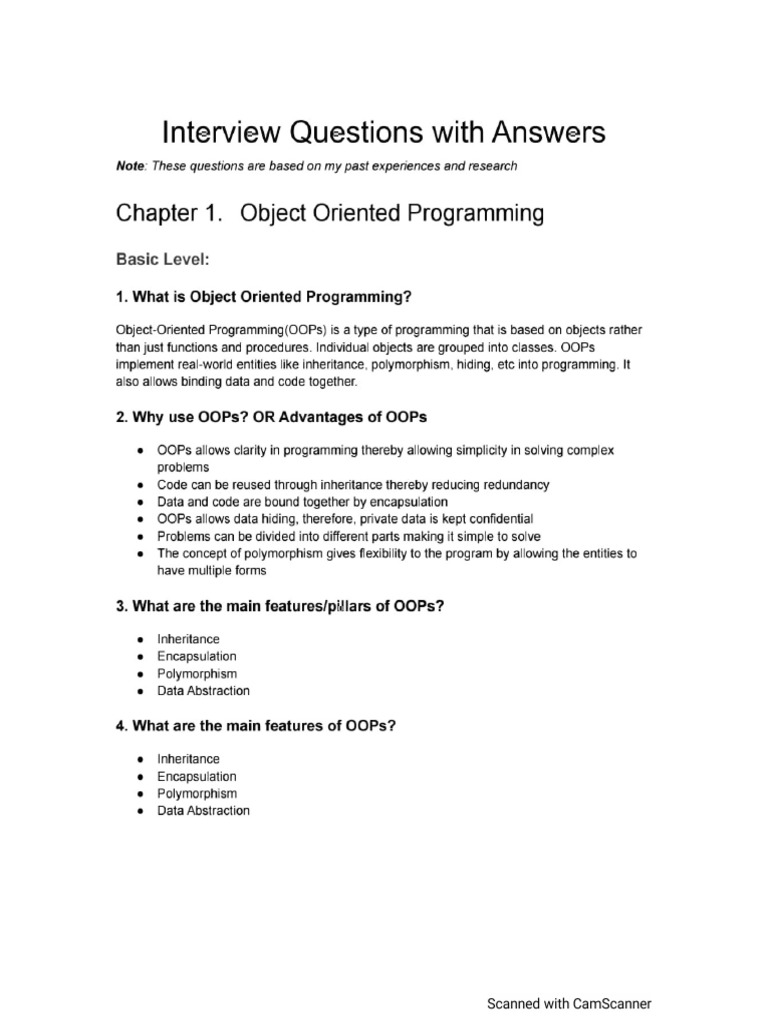 Interview Question OOPs | PDF