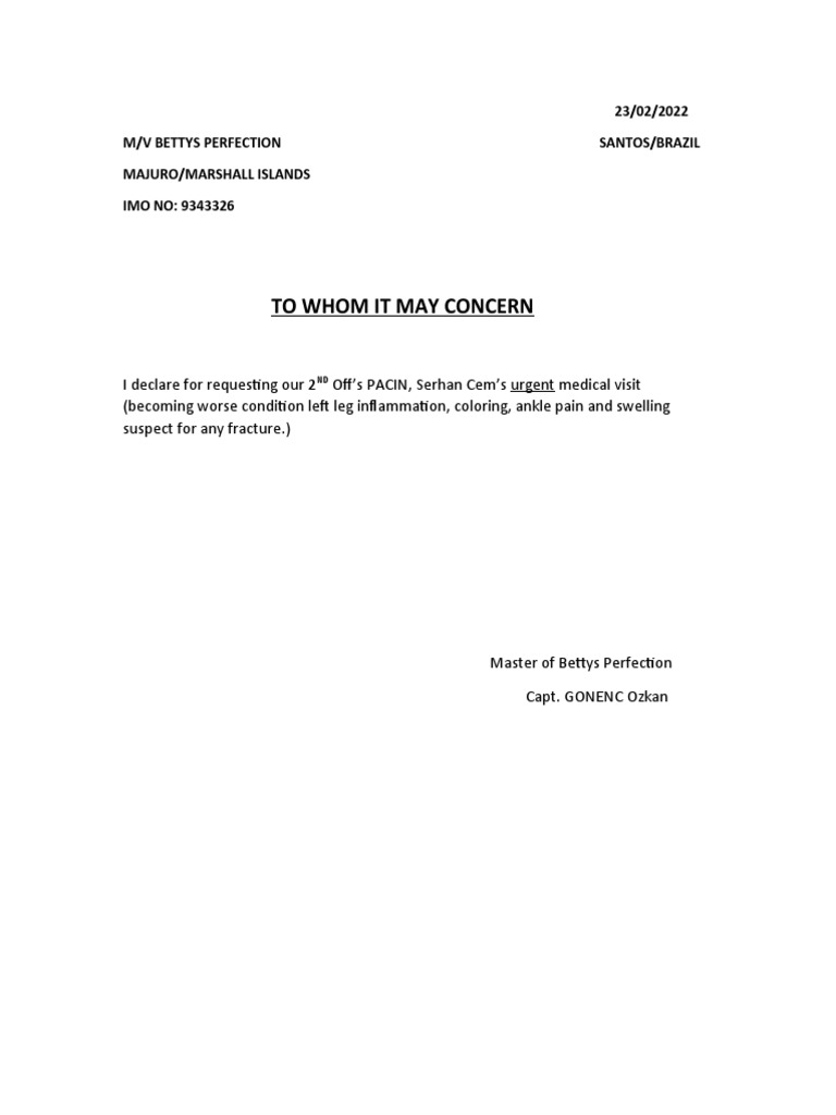 Urgent Hospital Visit Request Letter | PDF