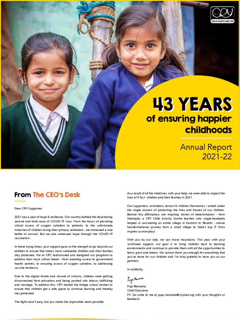 CRY Annual Report 2021-22: Impact & Hope | PDF