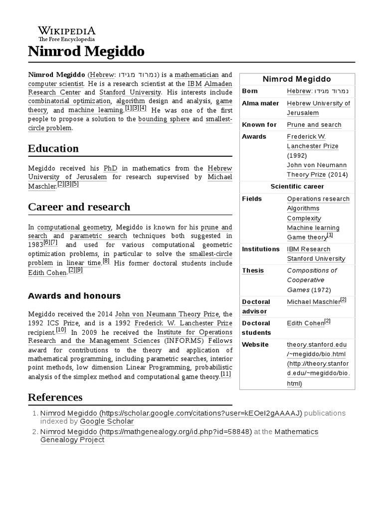 Nimrod Megiddo | PDF | Applied Mathematics | Computer Science