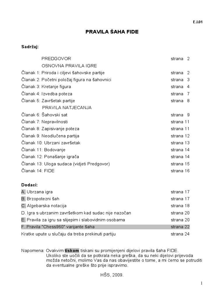 Pravila Saha Fide 2009 HR | PDF