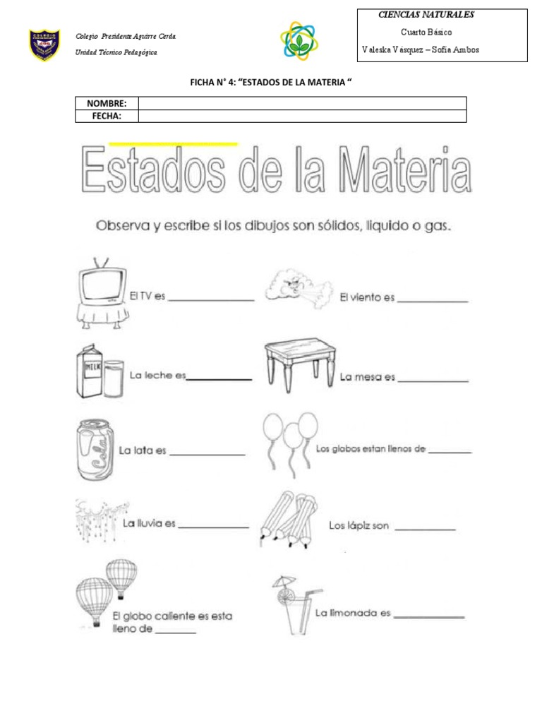 Actividades sobre Estados de la Materia | PDF | Importar | Masa