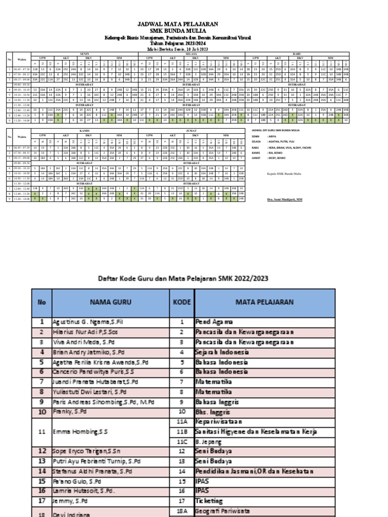 Jadwal Pelajaran SMK 2023 - 2024 Fix | PDF