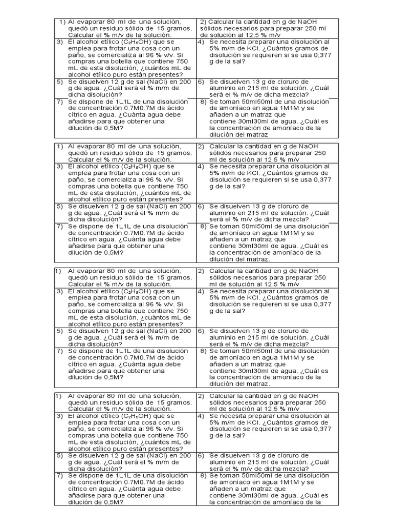 Ejercicios de Disolucion | PDF | Concentración | sal