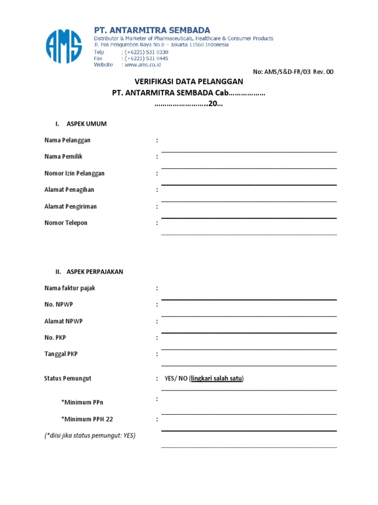 Form Verifikasi Data Pelanggan | PDF | Hukum