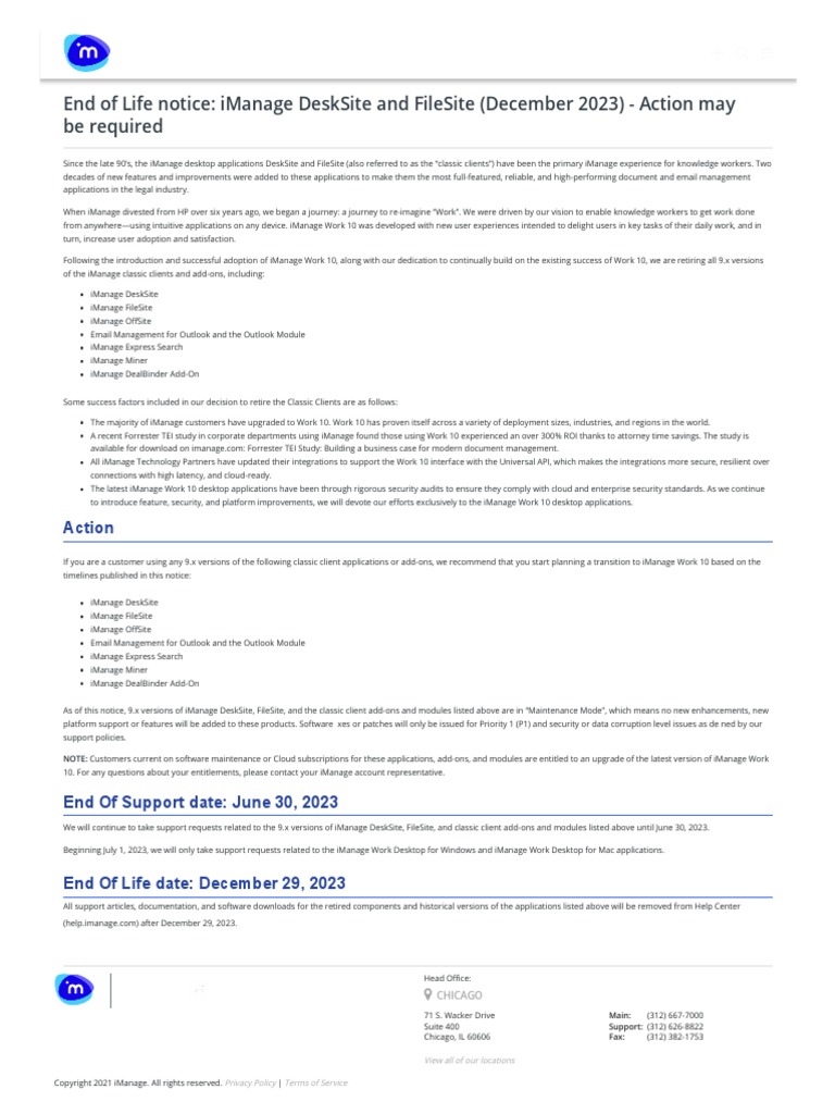 EOL Imanage DeskSite and FileSite | PDF | Microsoft Outlook | Application Software