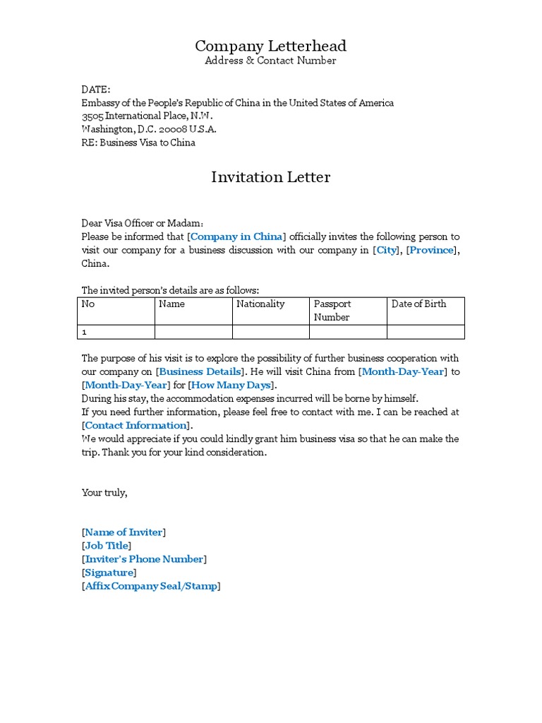 china-business-visa-letter | PDF