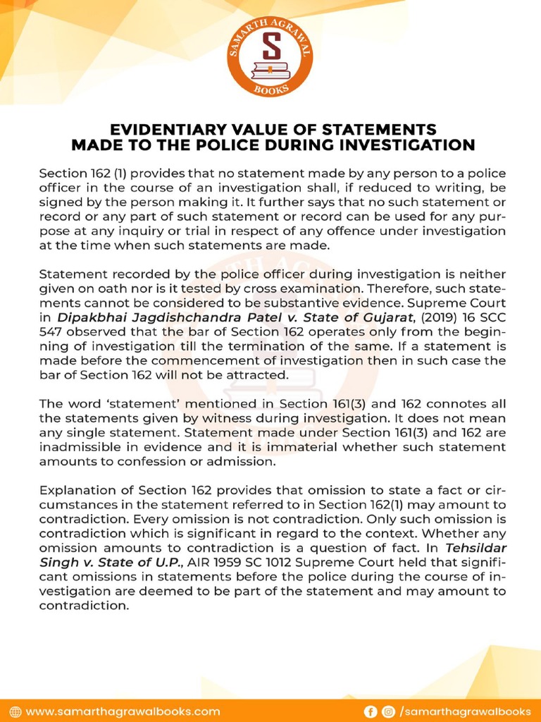 Evidentiary Value of Statements Made To Police | PDF