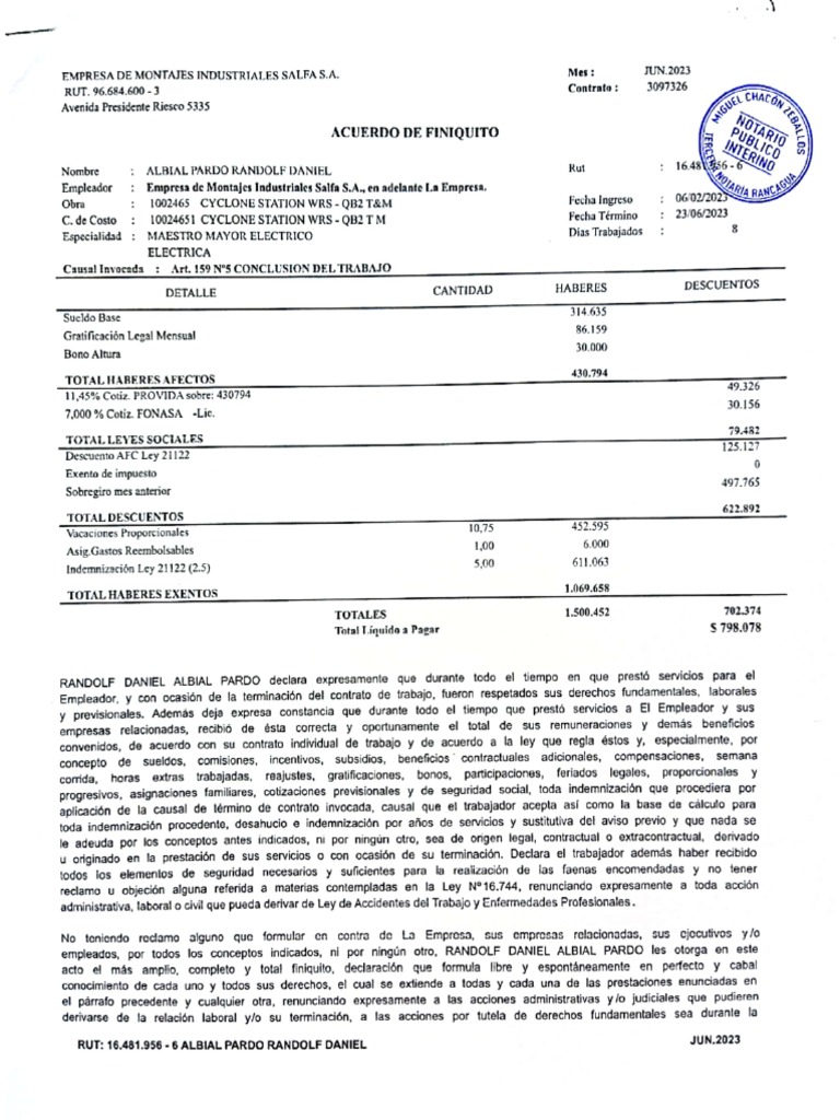 Finiquito Legalizado | PDF