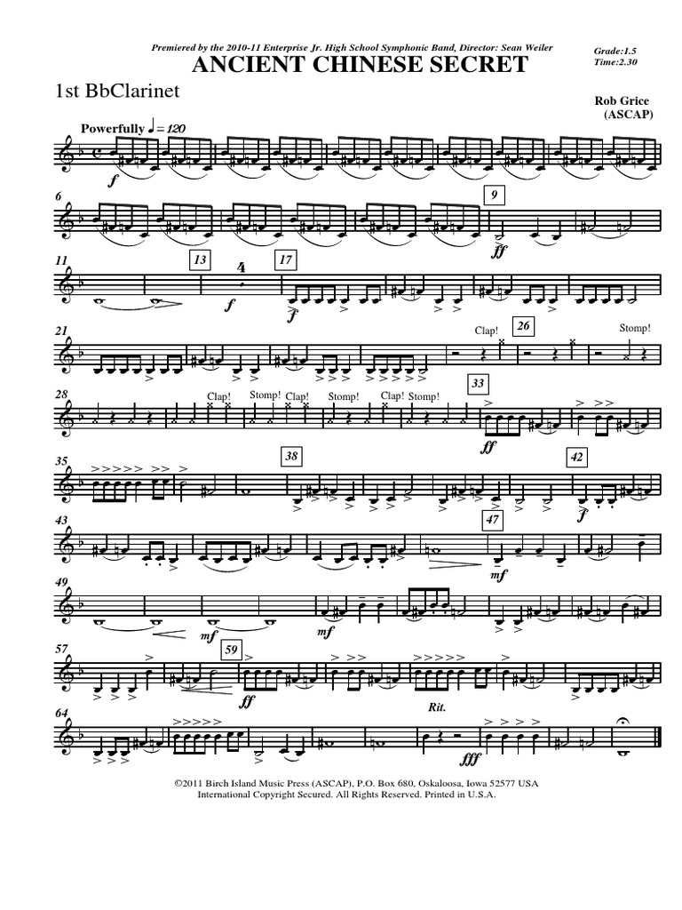 Ancient Chinese Secret 1.5 1st Bbclarinet | PDF