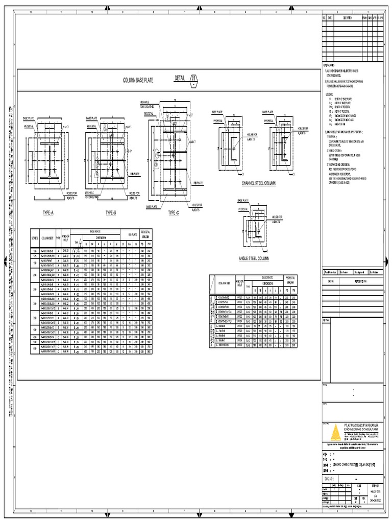 Standard Drawing For Steel Column Baseplate | PDF