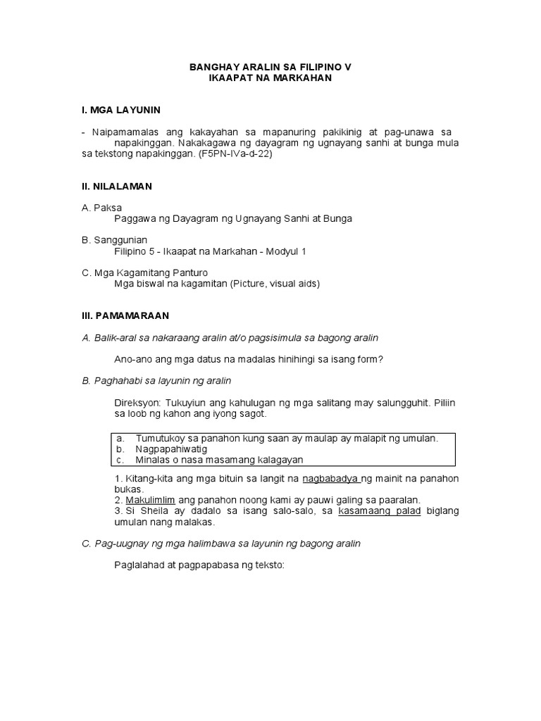BANGHAY ARALIN SA FILIPINO 5 Final | PDF