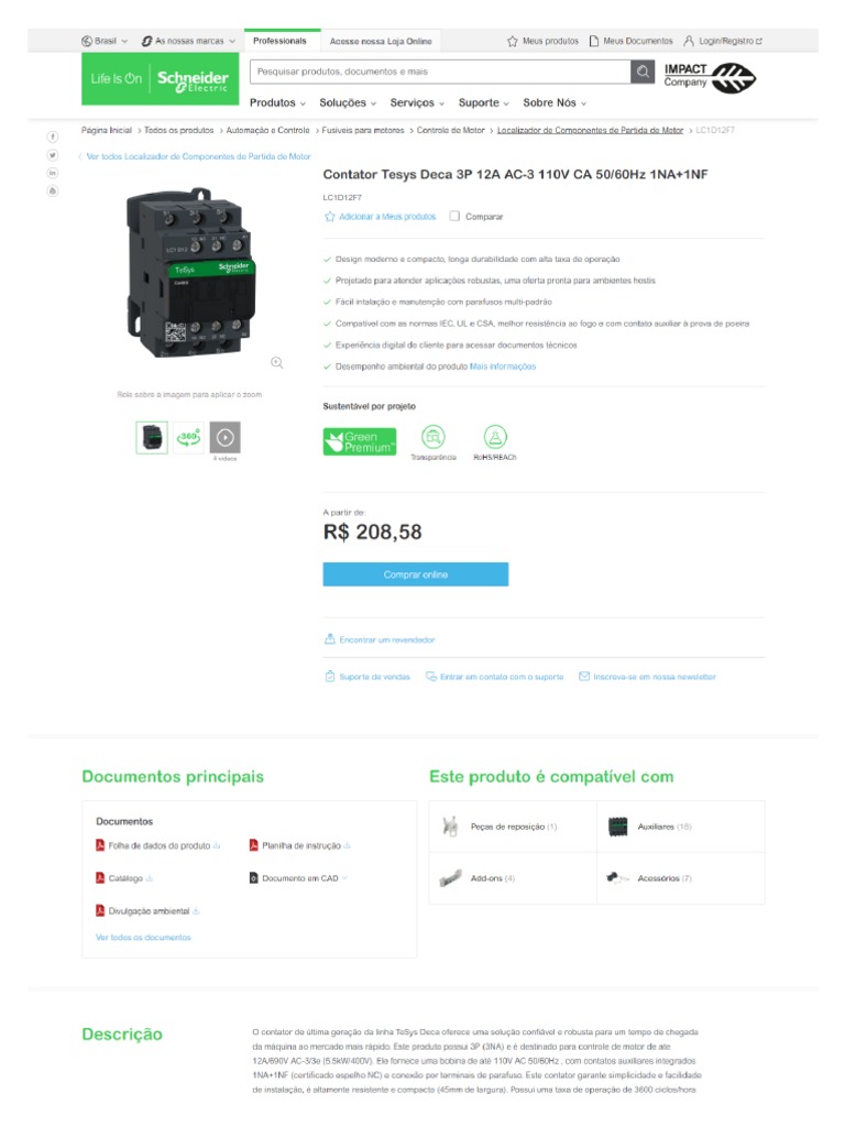 Screencapture Se BR PT Product LC1D12F7 Contator Tesys Deca 3p 12a Ac3 ...