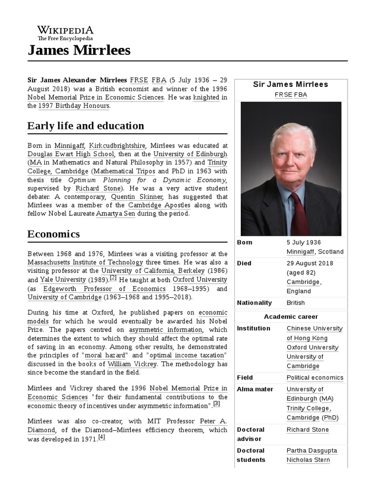 James Mirrlees | PDF | Economies | Economics
