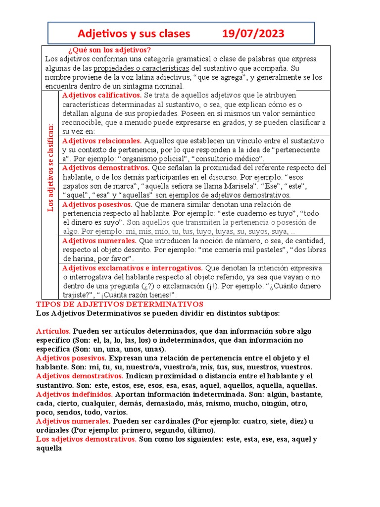 Tipos de Adjetivos y Ejemplos | PDF | Artes del Lenguaje y Comunicación ...