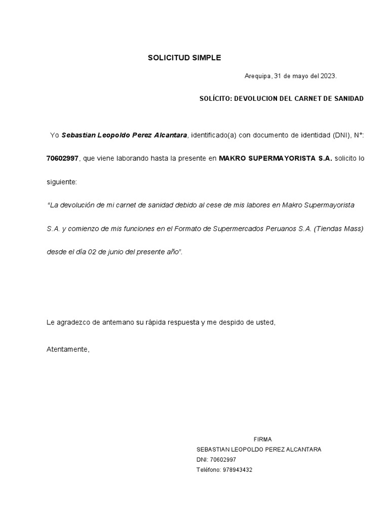 FORMULARIO Solicitud Simple Actualizado | PDF