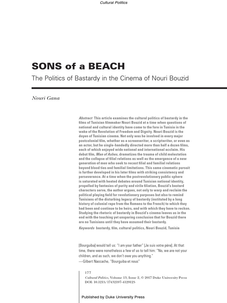 Bastardy in Nouri Bouzid's Cinema | PDF | Zine El Abidine Ben Ali ...