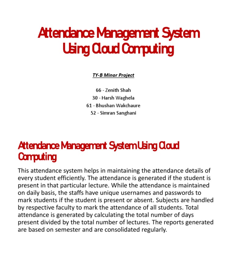 Attendance Management System Using Cloud Computing | PDF | Computers