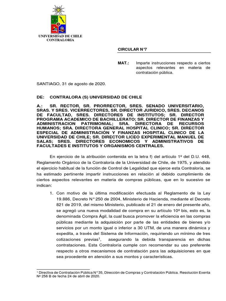 Circular 7 de 2020 de Contraloría Universitaria | PDF