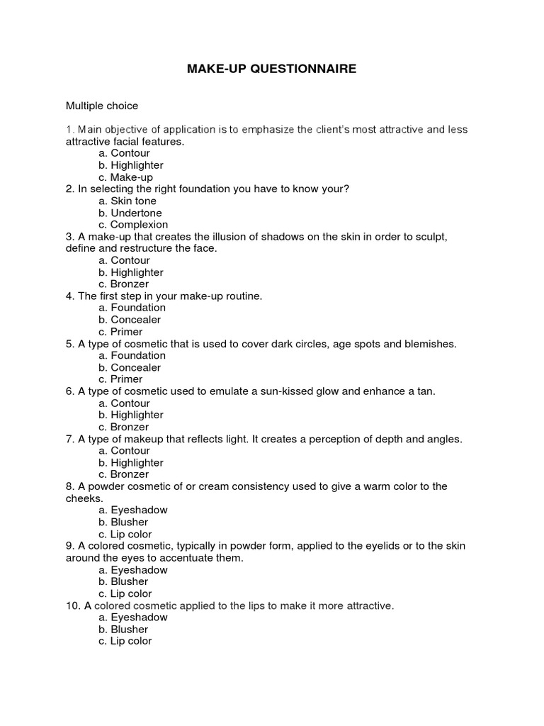 Makeup Questionnaire | PDF