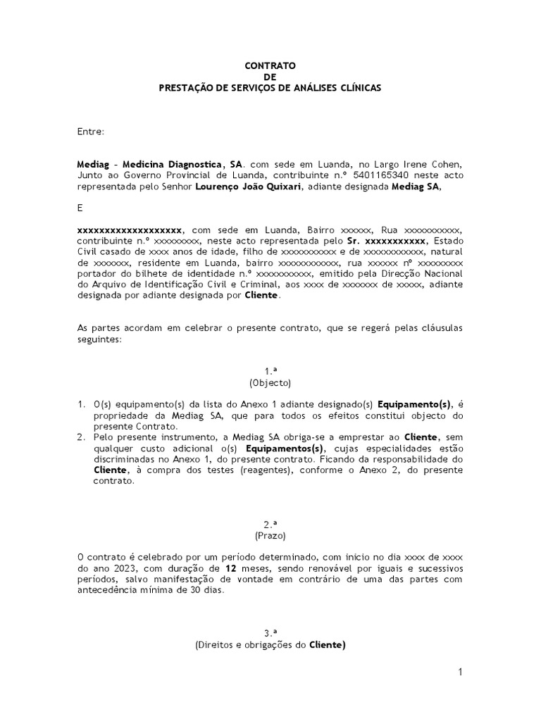 MEDIAG - MINUTA DE CONTRATO DE EMPRESTIMO DOS EQUIPAMENTOS | PDF ...