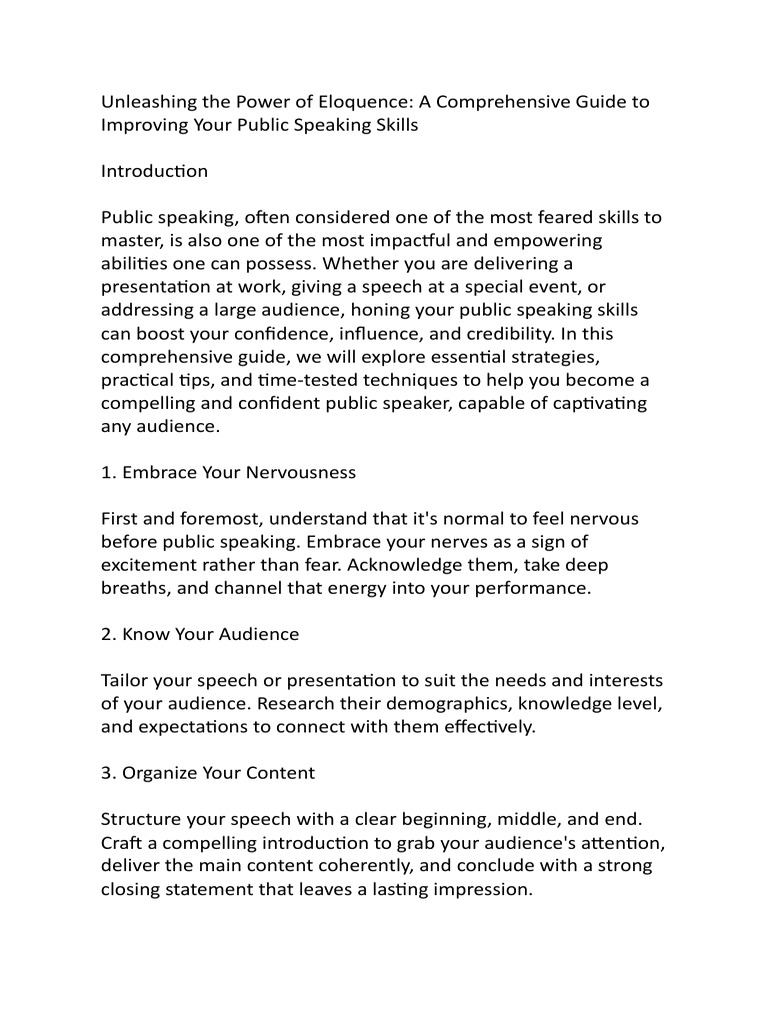 Unleashing The Power of Eloquence | PDF | Public Speaking | Cognitive ...