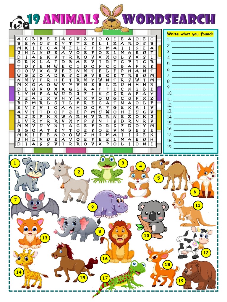 19 Animals Wordsearch 1 | PDF | Mammals