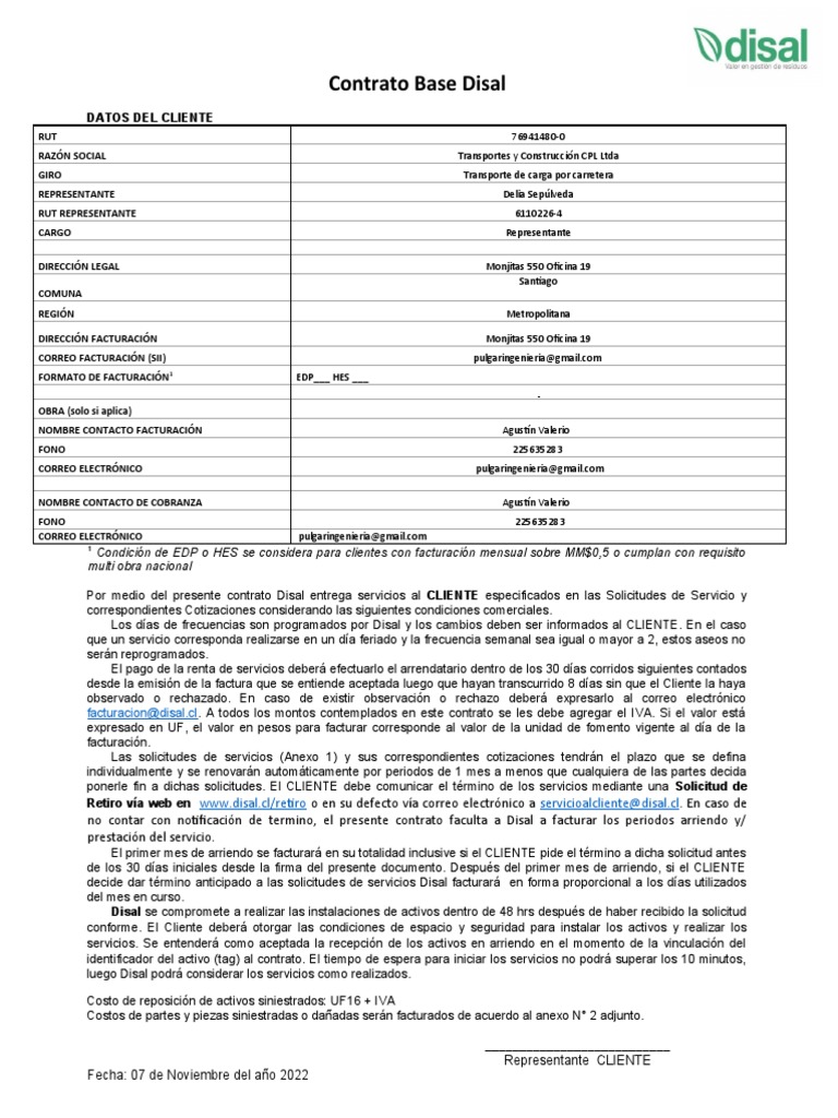 Contrato Base Disal Sanitarios Diciembre 2020 Revisado Url | PDF