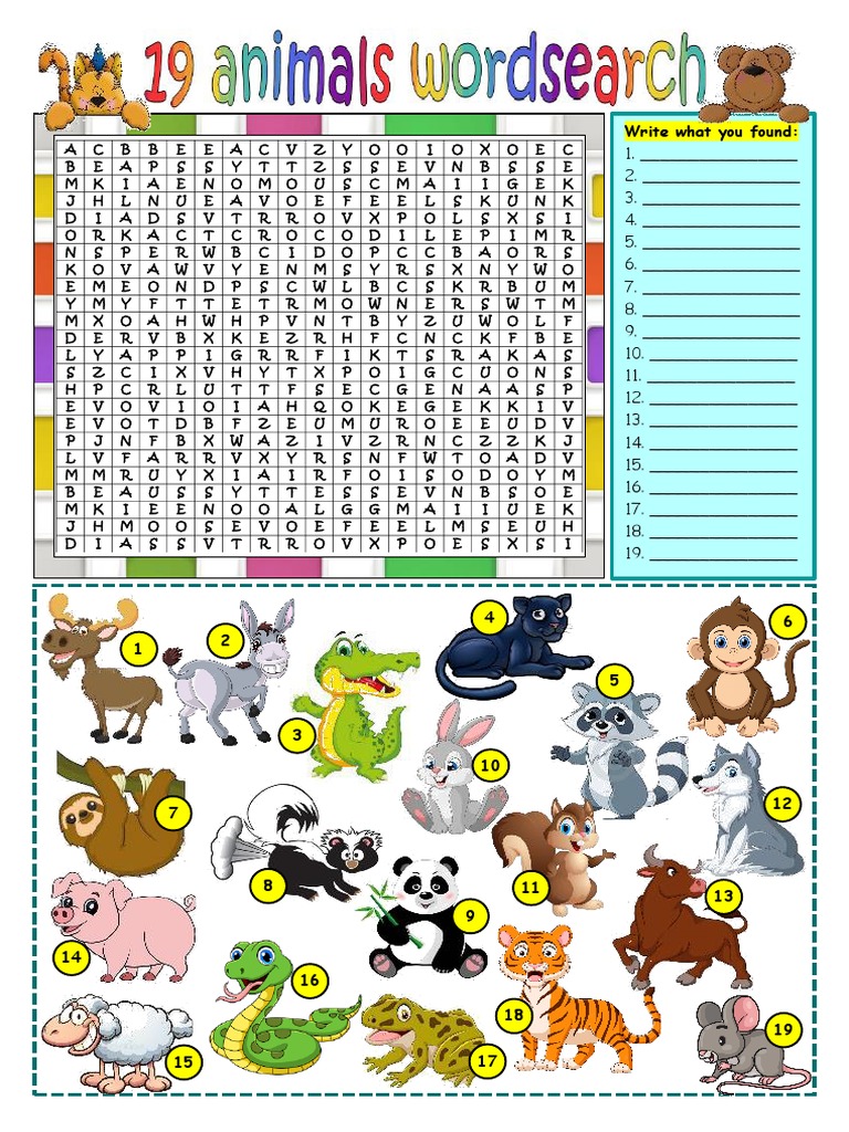 19 Animals Wordsearch 2 | PDF