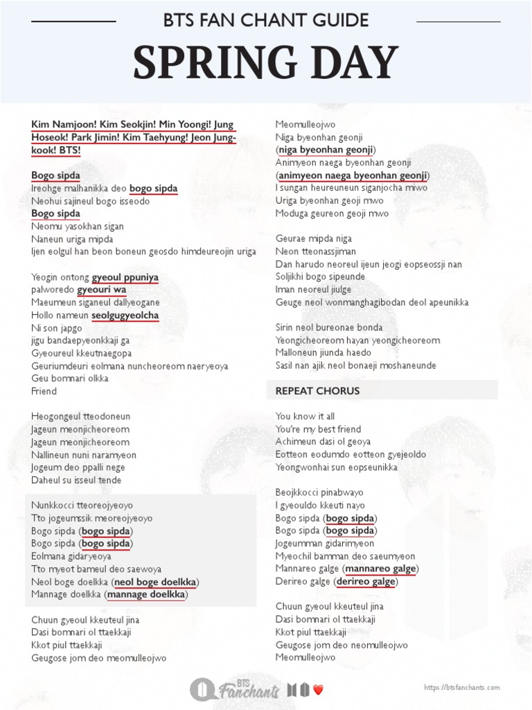 Bts Springday Lyrics Fanchant | PDF